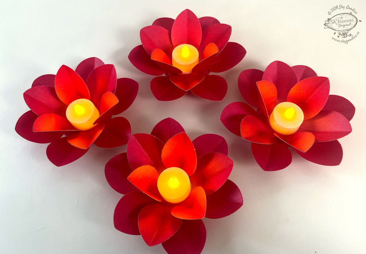 Set of 4 DIY Pink Lotus Tea Light Holders with Electric Tea Lights ...